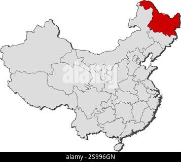 Map of China with the provinces, Heilongjiang is highlighted by orange ...
