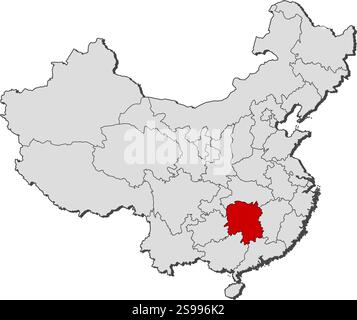 Map of China with the provinces, Hunan is highlighted in yellow Stock ...