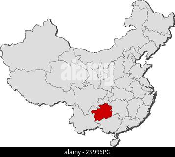 Map of China with the provinces, Guizhou is highlighted in yellow Stock ...