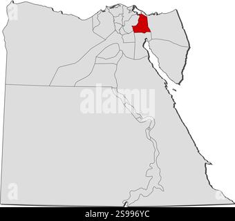 Map of Egypt with the provinces, Ismailia is highlighted by orange ...