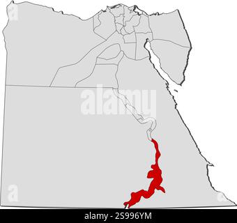 Map of Egypt with the provinces, Aswan is highlighted by orange Stock ...