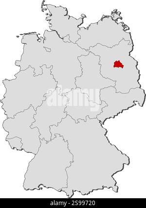 Map of Germany with the provinces, Berlin is highlighted by a hatching ...