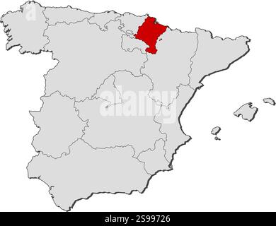 Map of Spain with the provinces, Navarre is highlighted in yellow Stock Vector Image & Art - Alamy