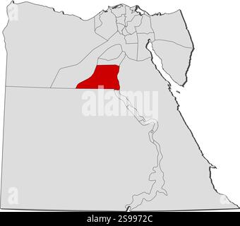Map of Egypt with the provinces, Minya is highlighted by orange Stock ...