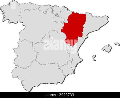 Map of Spain with the provinces, Aragon is highlighted in yellow Stock Vector Image & Art - Alamy