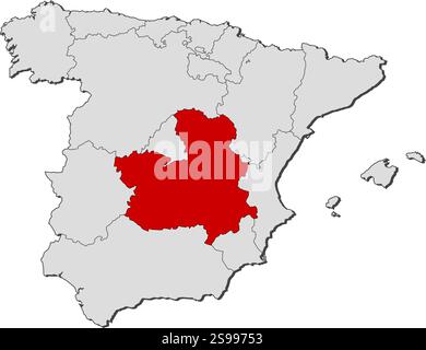 Map of Spain with the provinces, Castile-La Mancha is highlighted in ...