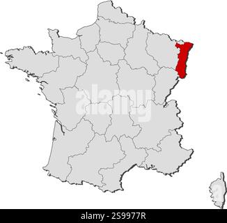 Map of France with the provinces, Alsace is highlighted in yellow Stock ...