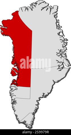 Map of Greenland with the provinces, Qaasuitsup is highlighted by ...