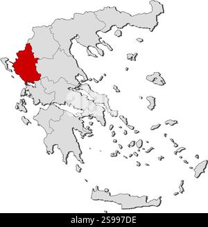 Map of Greece with the provinces, Epirus is highlighted by orange Stock ...