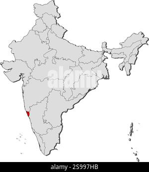 Map of India with the provinces, Goa is highlighted by orange Stock ...