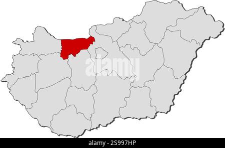 Map of Hungary with the provinces, Komárom-Esztergom is highlighted by ...
