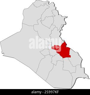 Map of Iraq with the provinces, Wasit is highlighted by orange Stock ...