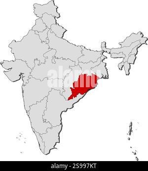 Map of India with the provinces, Orissa is highlighted by orange Stock ...