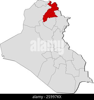 Map of Iraq with the provinces, Arbil is highlighted by orange Stock ...