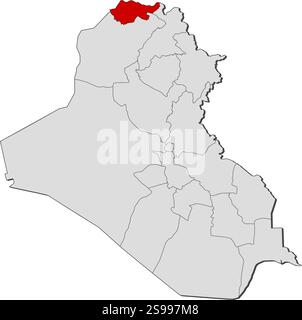 Map of Iraq with the provinces, Dohuk is highlighted by orange Stock ...