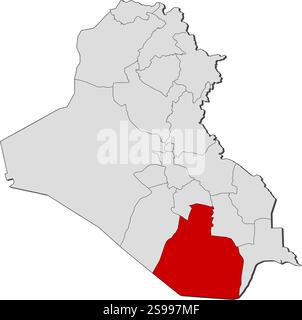 Map of Iraq with the provinces, Al Muthanna is highlighted by orange ...