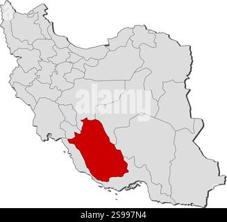 Map of Iran with the provinces, Fars is highlighted by orange Stock ...