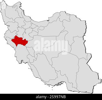 Map of Iran with the provinces, Lorestan is highlighted by orange Stock ...