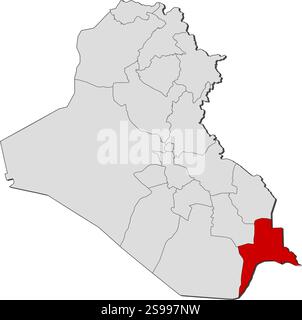 Map of Iraq with the provinces, Basra is highlighted by orange Stock ...