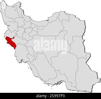 Map of Iran with the provinces, Ilam is highlighted by orange Stock ...