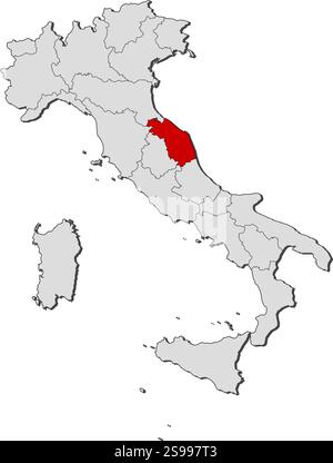 Map of Italy with the provinces, Marche is highlighted in yellow Stock ...
