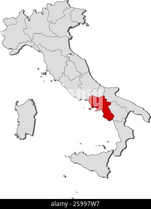 Map of Italy with the provinces, Campania is highlighted by orange ...