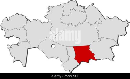 Map of Kazakhstan with the provinces, Jambyl is highlighted by orange ...