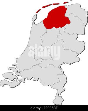 Map of Netherlands with the provinces, Friesland is highlighted in ...