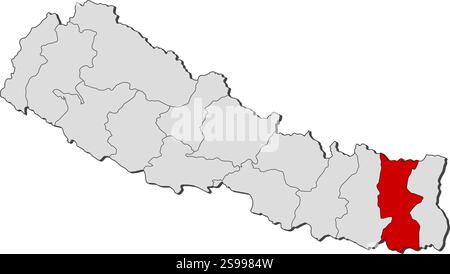 Map of Nepal with the provinces, Koshi is highlighted by orange Stock ...
