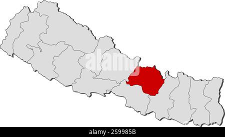 Map of Nepal with the provinces, Bagmati is highlighted by orange Stock ...