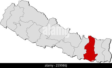 Map of Nepal with the provinces, Sagarmatha is highlighted by orange ...