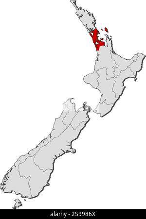 Map of New Zealand with the provinces, Auckland is highlighted by ...