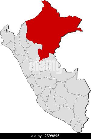 Map of Peru with the provinces, Loreto is highlighted by orange Stock ...