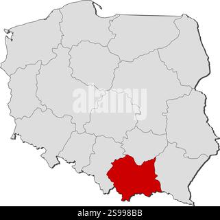 Map of Poland with the provinces, Lesser Poland is highlighted by ...