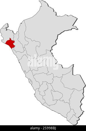 Map of Peru with the provinces, Lambayeque is highlighted by orange ...