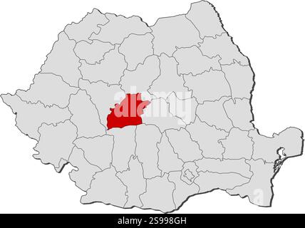 Map of Romania with the provinces, Sibiu is highlighted by orange Stock ...