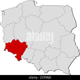 Map of Poland with the provinces, Silesian is highlighted by orange ...