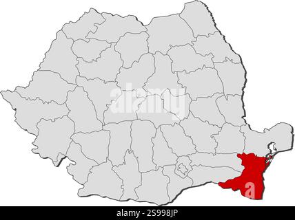 Map of Romania with the provinces, Constanta is highlighted by orange ...