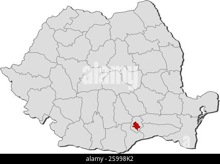 Map of Romania with the provinces, Bucharest is highlighted by orange ...
