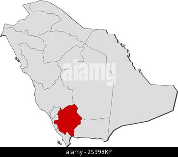 Asir Region (Regions of Saudi Arabia, Kingdom of Saudi Arabia, KSA) map ...
