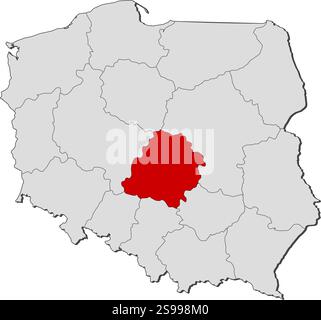 Map of Poland with the provinces, Lódz is highlighted by orange Stock ...
