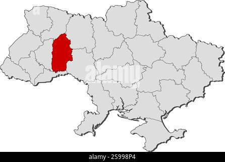 Map of Ukraine with the provinces, Khmelnytskyi is highlighted by ...