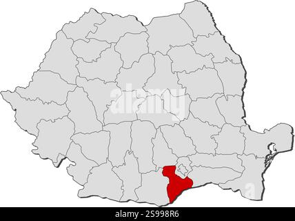 Map of Romania with the provinces, Giurgiu is highlighted by orange ...
