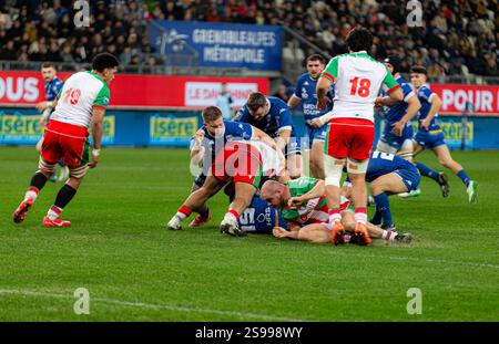 Grenoble team in action during The French Rugby Union Championship 2nd ...
