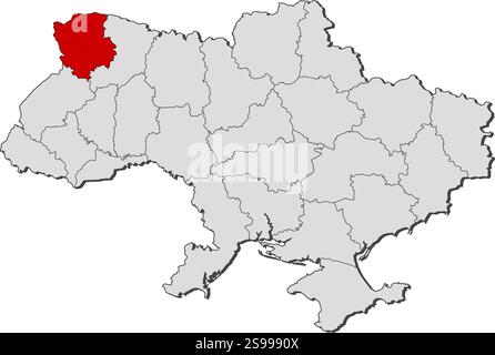 Map of Ukraine with the provinces, Volyn is highlighted by orange Stock ...