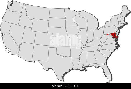 Map of the United States with Maryland highlight Stock Vector Image ...