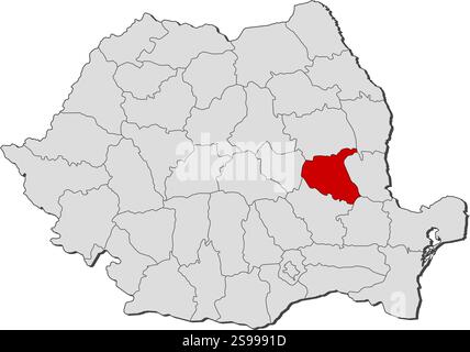 Map of Romania with the provinces, Vrancea is highlighted by orange ...