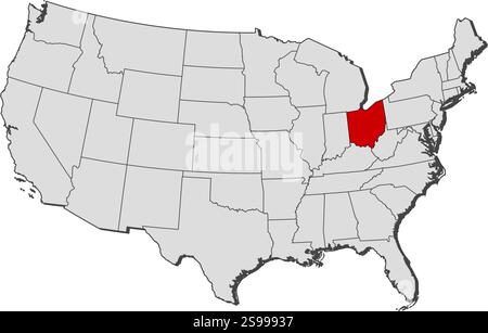 Map of United States with the provinces, Ohio is highlighted by a ...