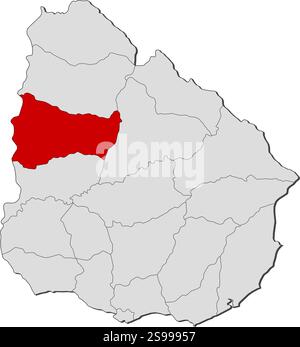 Map of Uruguay with the provinces, Paysandú is highlighted by orange ...