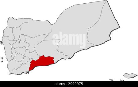 Map of Yemen with the provinces, Abyan is highlighted by orange Stock ...